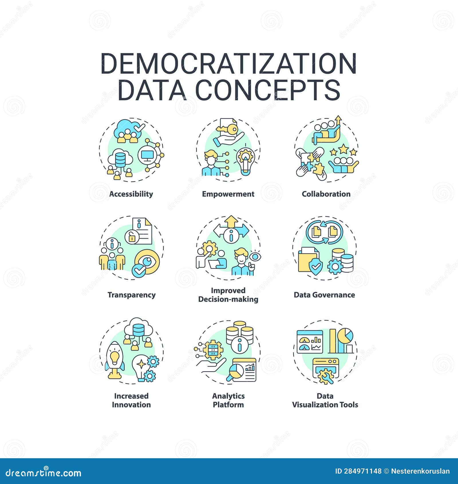 2d Data Democratization Concept Linear Icon Vector Illustration