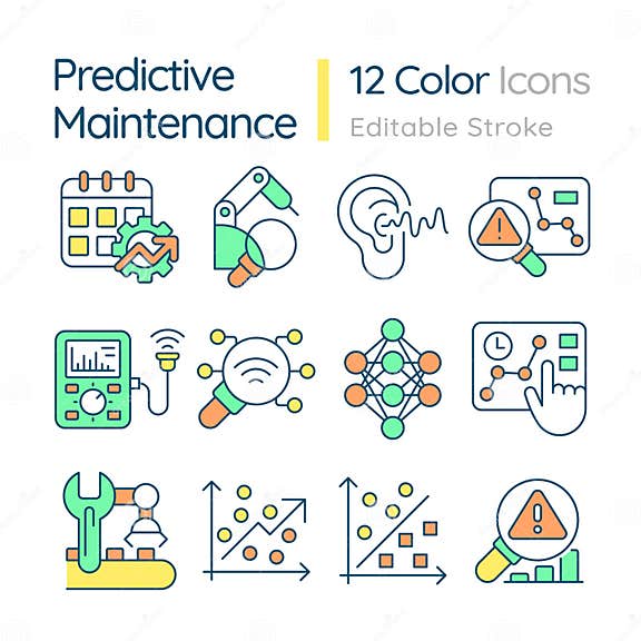 Editable Icons Representing Predictive Maintenance Stock Illustration ...