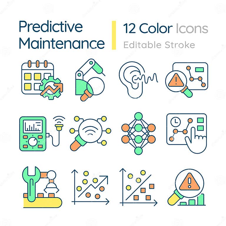 Editable Icons Representing Predictive Maintenance Stock Illustration ...