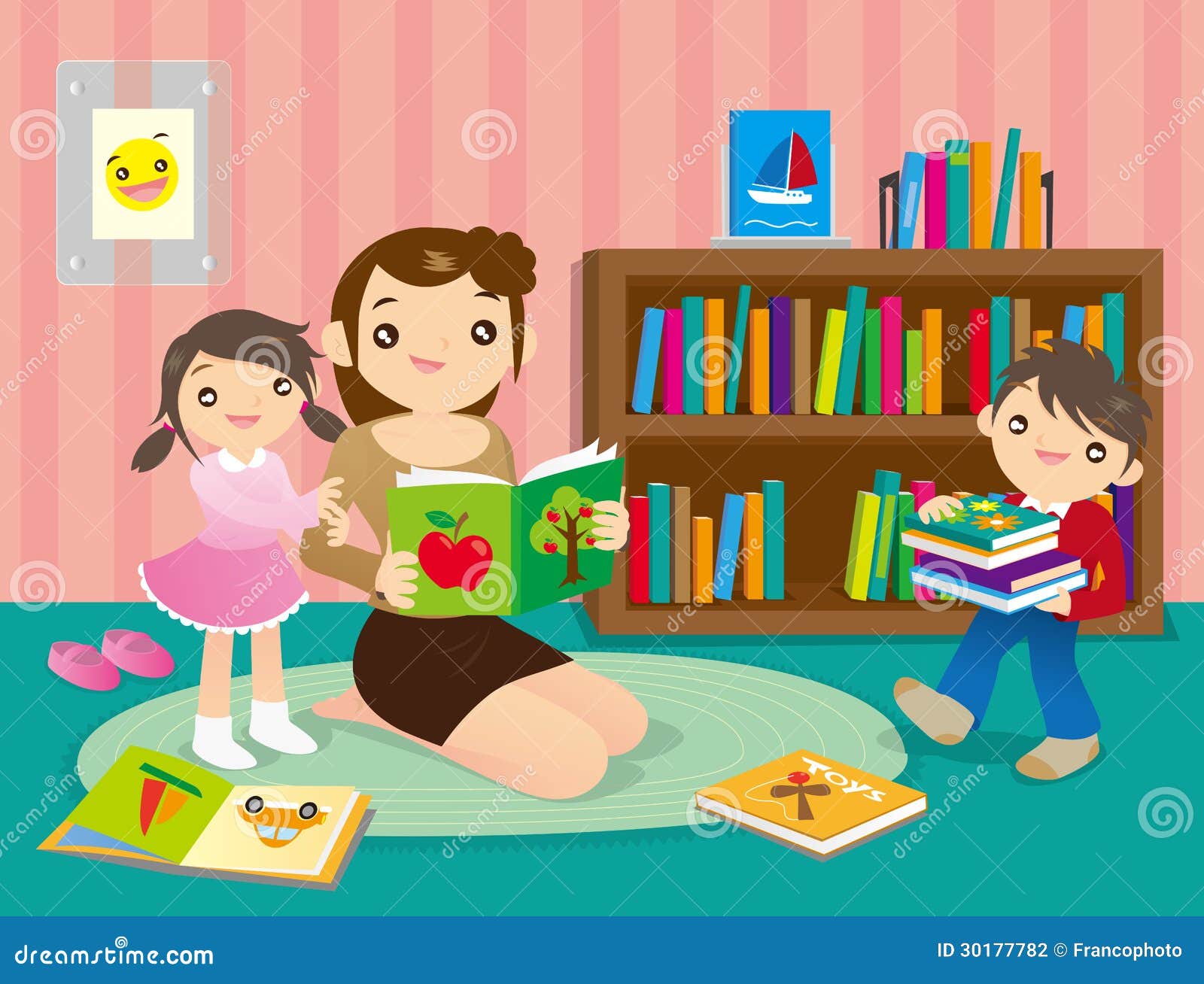 At The Library A Parent And Child Review Their Notes From Class And ...