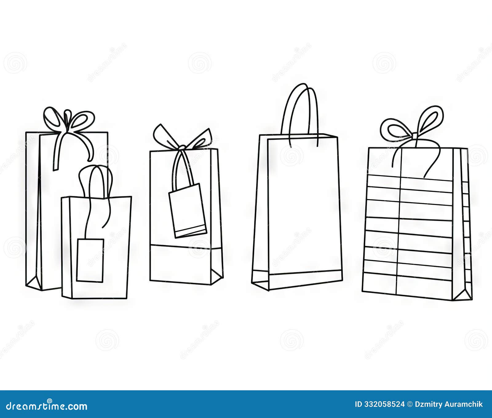 An Editable Line Art Modern Illustration of a Shopping Bag and Gift Box ...