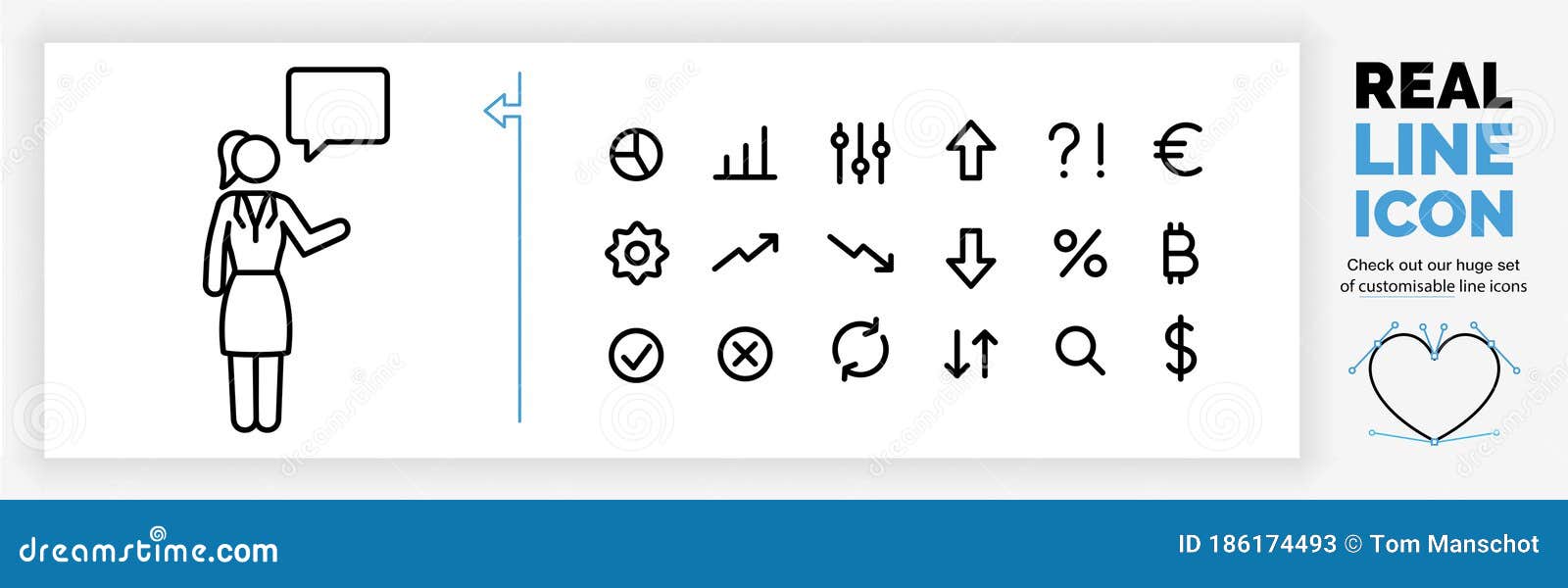 Editable Line Icon of a Stick Figure Woman Talking Stock Vector ...