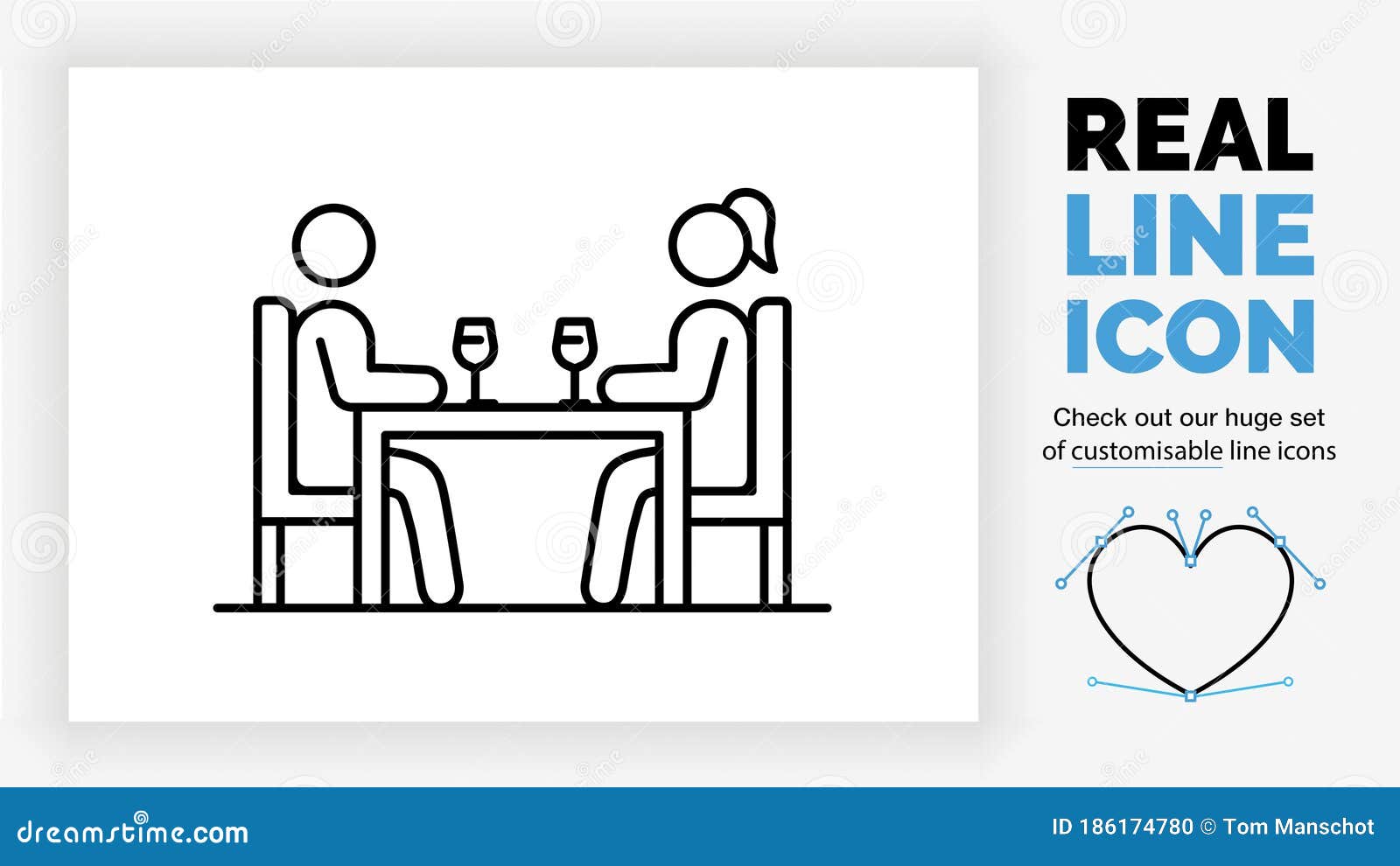 Editable Line Icon of Two Stick Figures on a Date in a Restaurant Stock ...