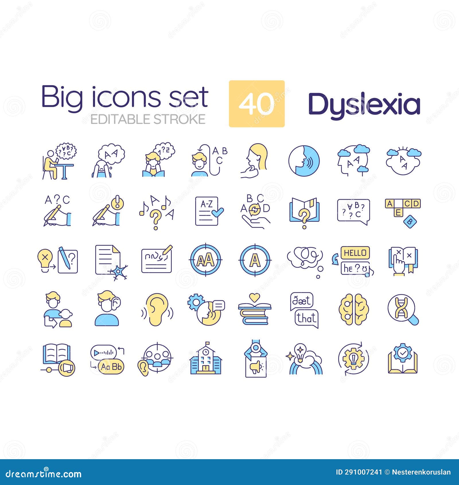 Editable Multicolor Big Icons for Dyslexia Stock Illustration ...