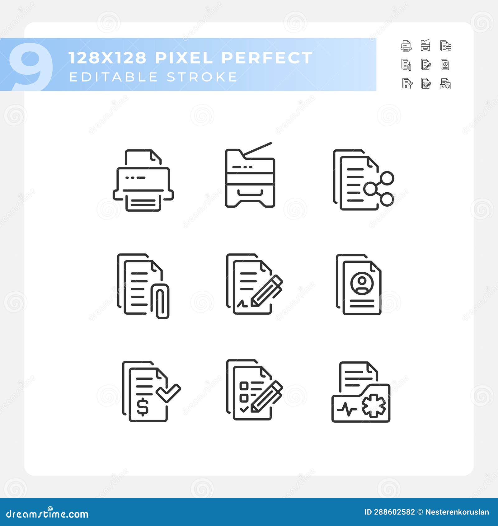 Editable Pixel Perfect Black Document Icons Stock Vector - Illustration ...