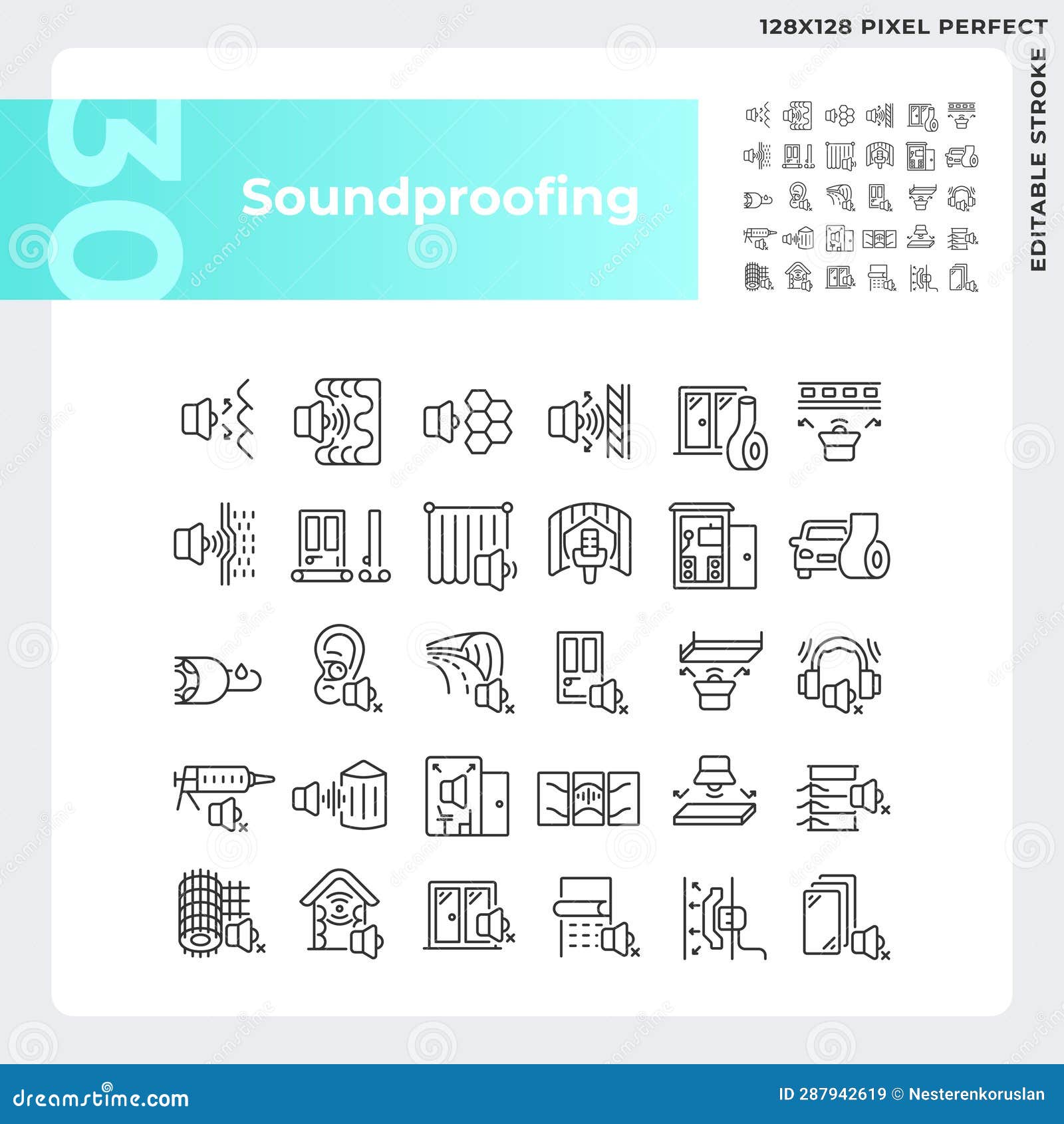 Editable Pixel Perfect Black Soundproofing Icons Collection Cartoon ...