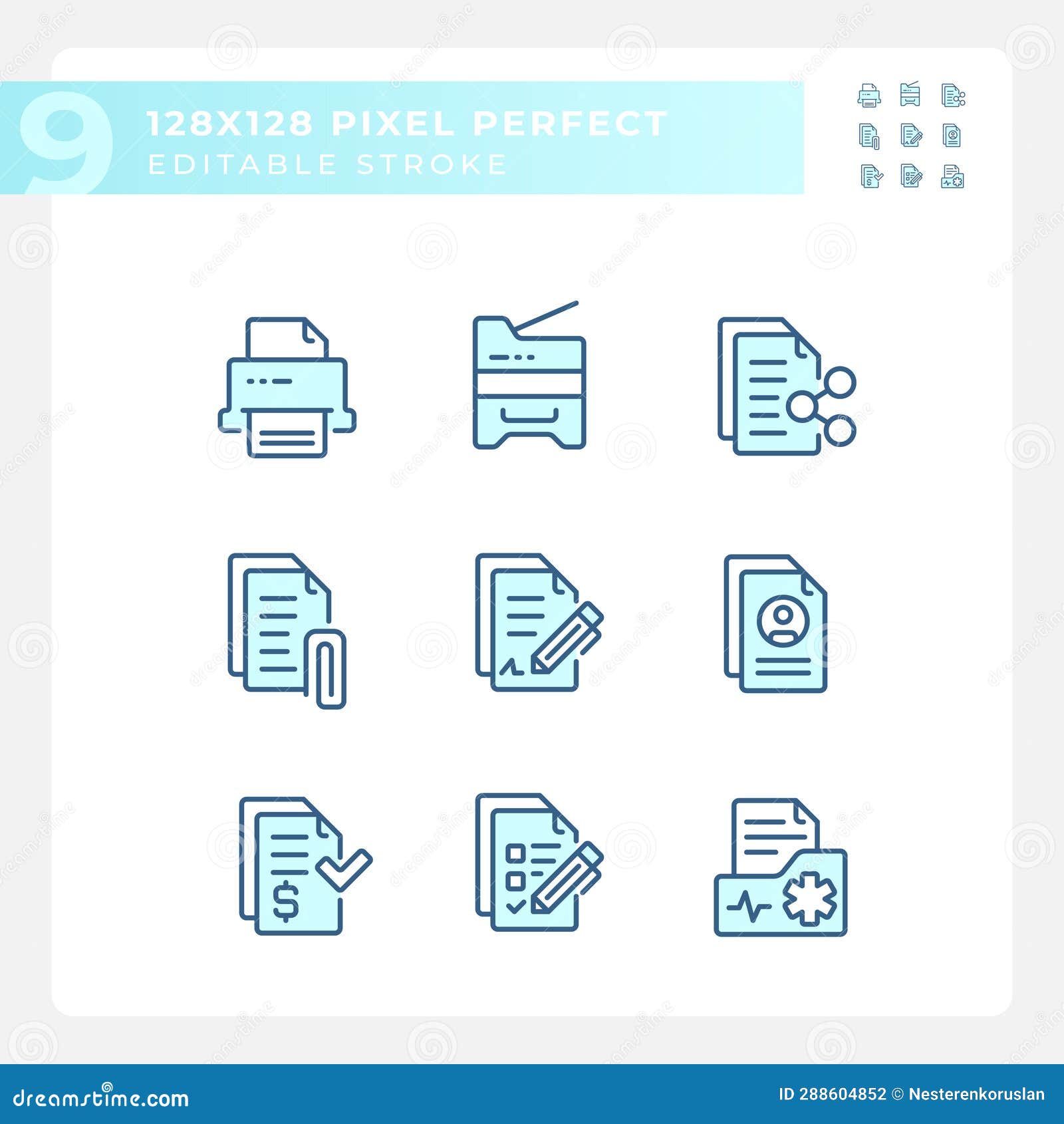 Editable Pixel Perfect Blue Document Icons Stock Vector - Illustration ...