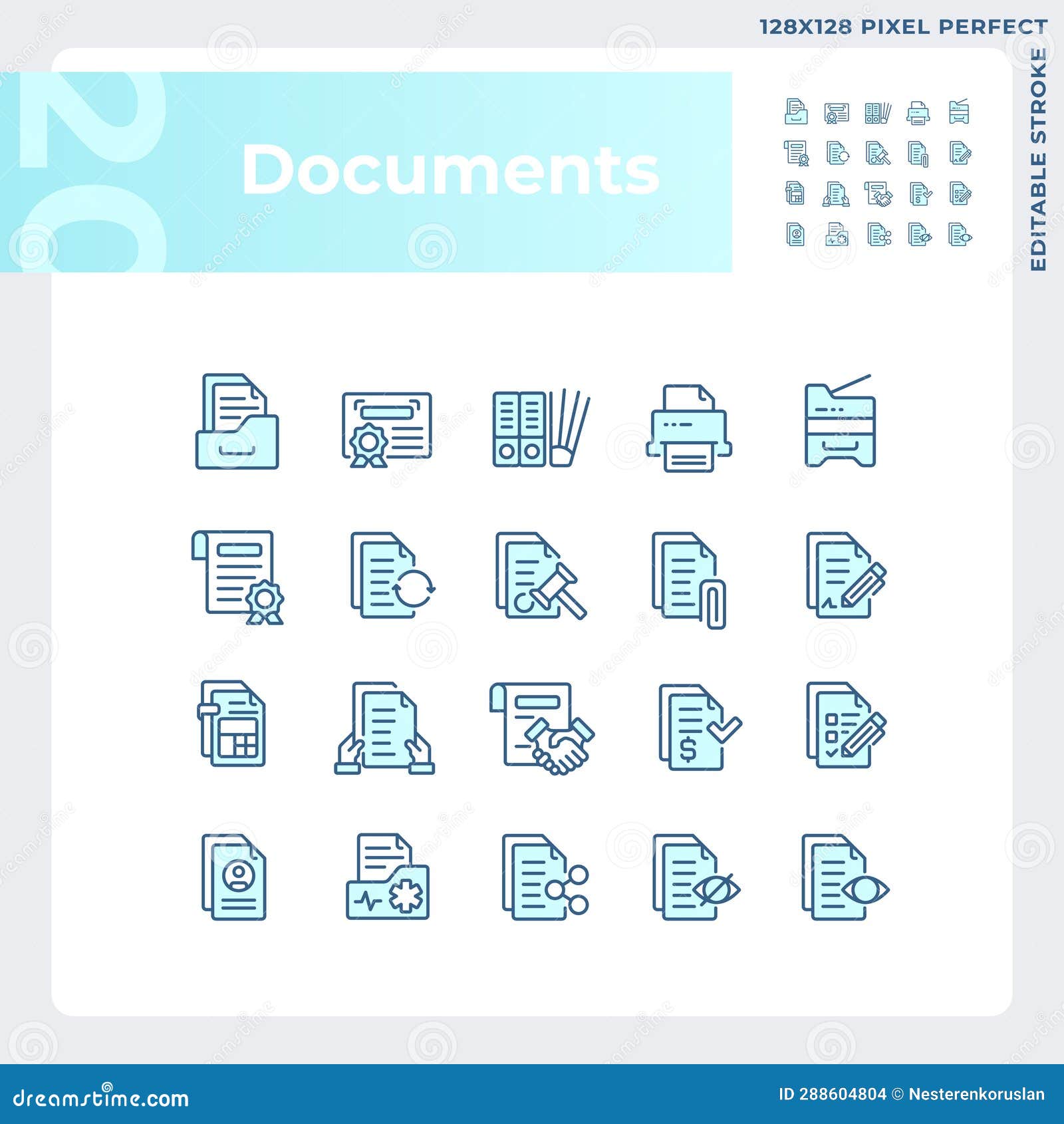 Editable Pixel Perfect Blue Document Icons Set Stock Vector ...