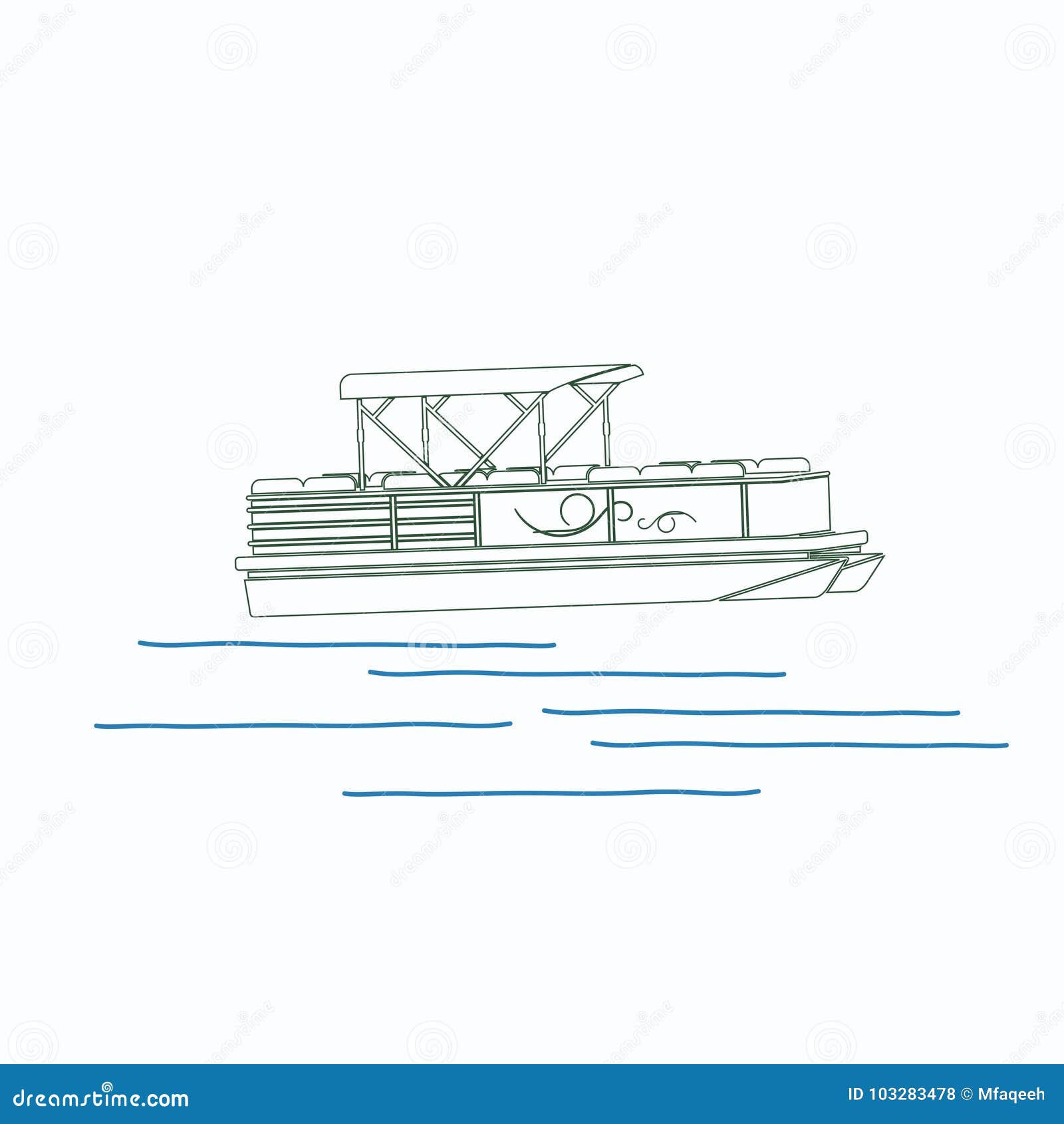 Outline Style Semi-Oblique Pontoon Boat Vector Illustration Stock ...