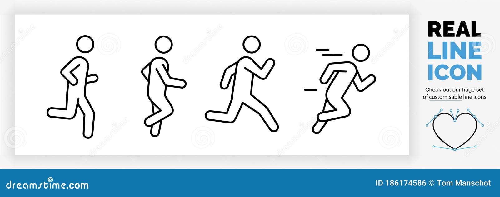 Editable Real Line Icon Set of a Boy Stick Figure Running Fast and ...