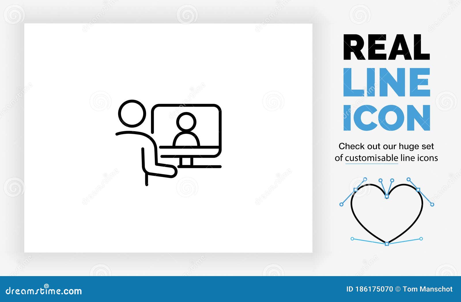 Editable Real Line Icon of Stick Figure People Working from Home on ...