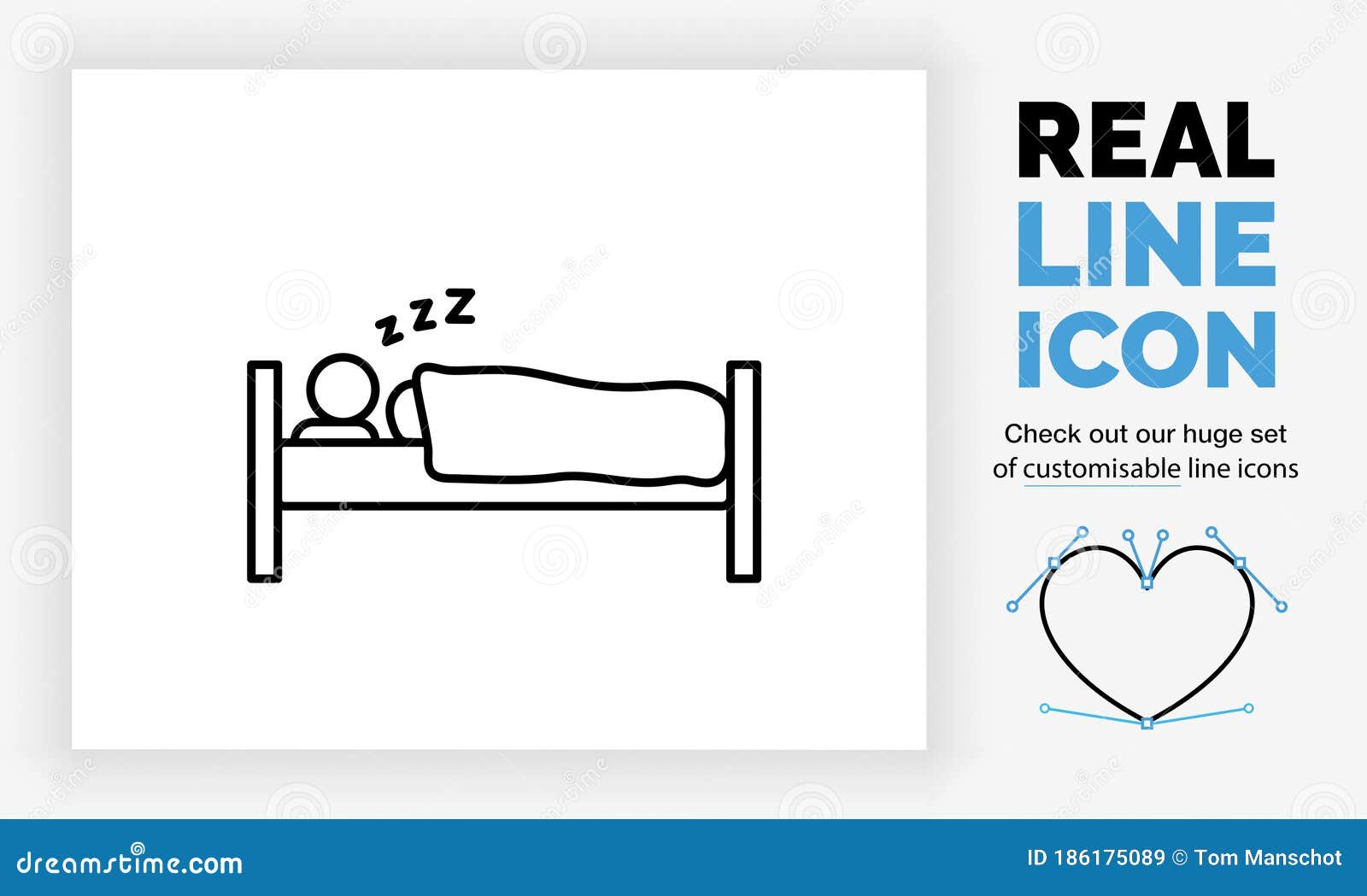 Editable Real Line Icon of a Stick Figure Sleeping in His Bed with a ...