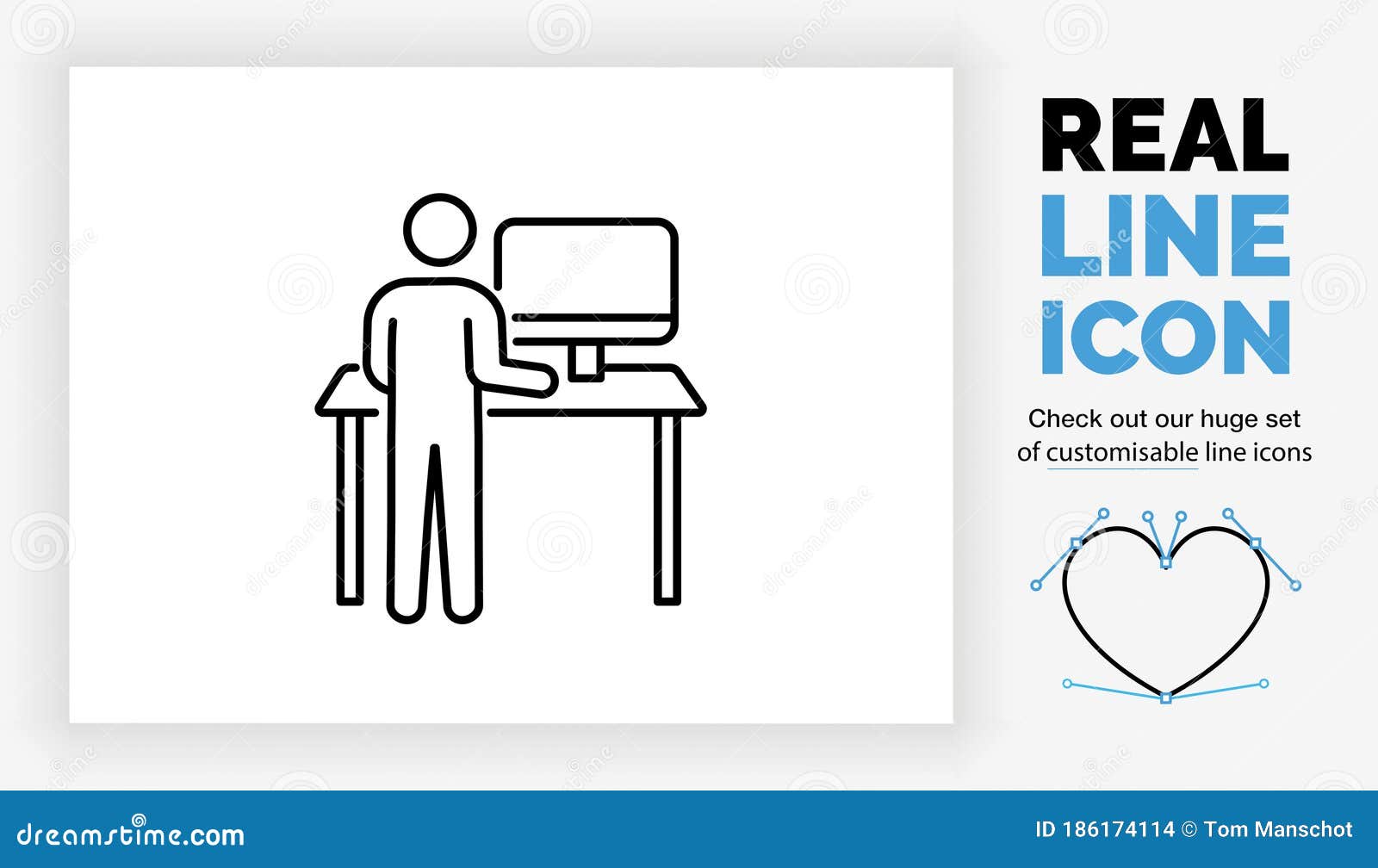 Editable Real Line Icon of a Stick Man Figure Behind a Hight Adjustable ...