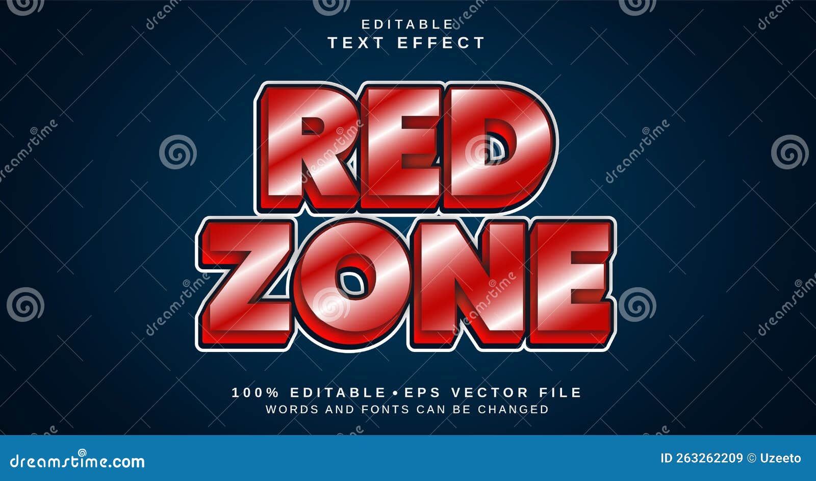 Editable Red Zone Text Effect with Blue Background Stock Vector ...