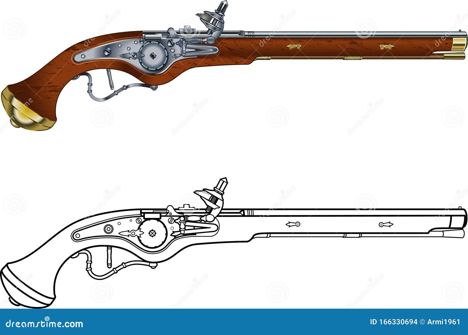 Antique wheel lock pistol stock vector. Illustration of antique - 166330694