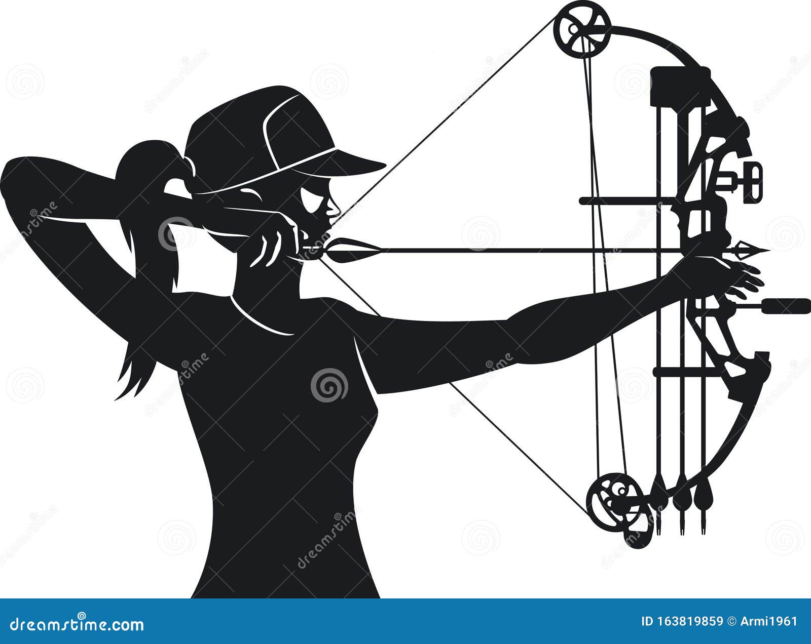 Female Aiming with Compound Bow Stock Vector - Illustration of gothic ...