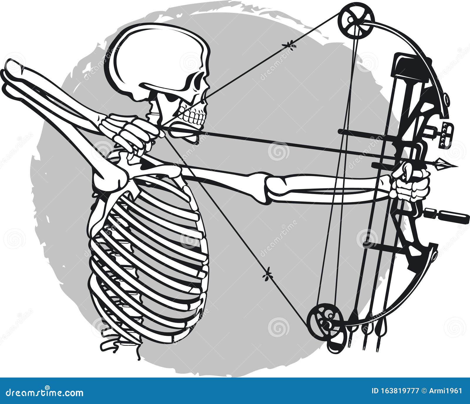 Human Skeleton Aiming With Compound Bow Cartoon Vector | CartoonDealer ...
