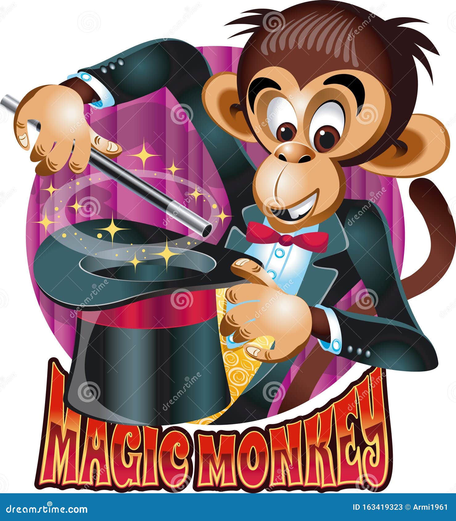 Monkey with Tophat and Wizard Wand Stock Vector - Illustration of ...