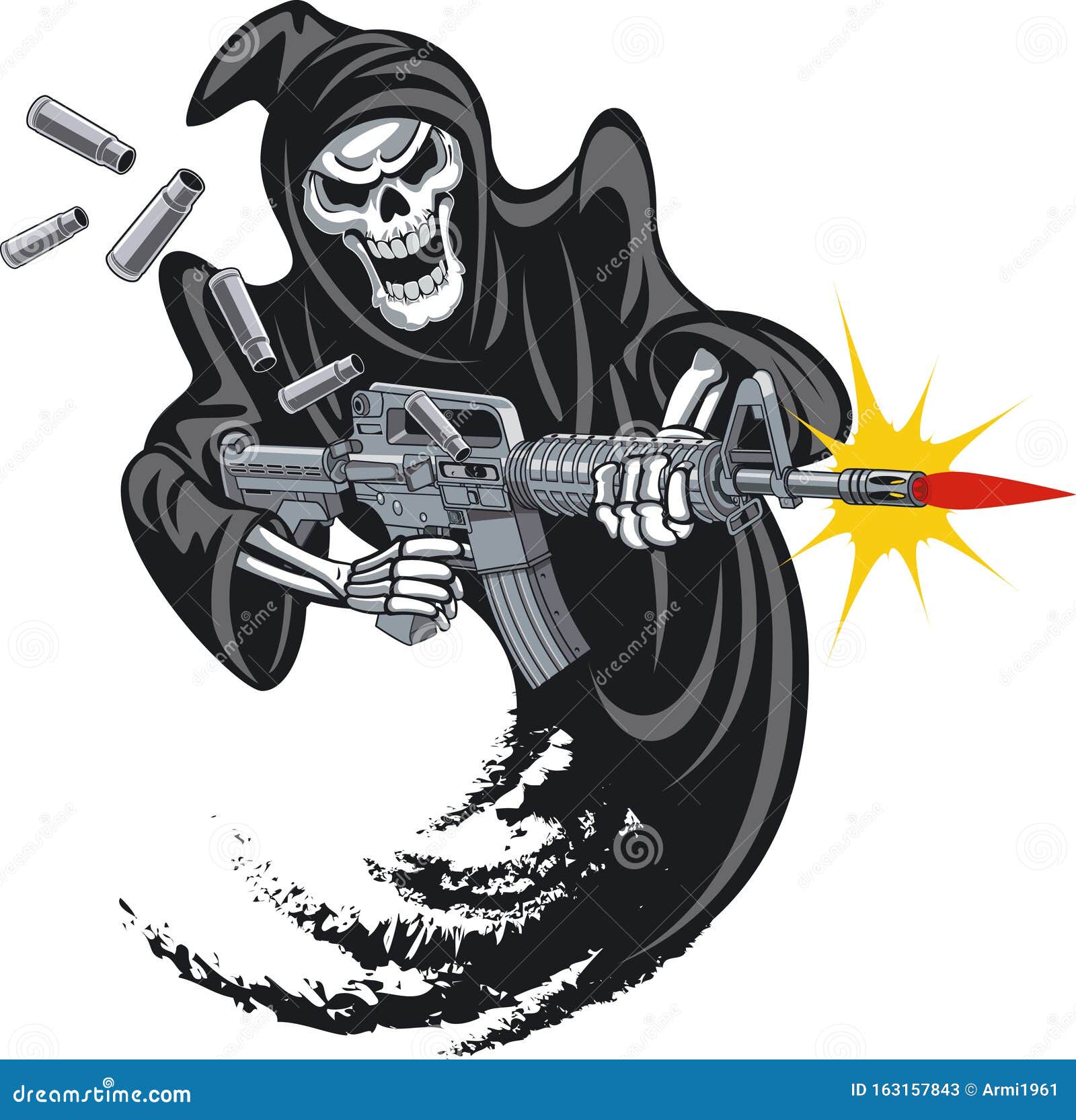 Skeleton Grim Reaper Firing M16 Assault Rifle Stock Vector Illustration Of Bandit Badge