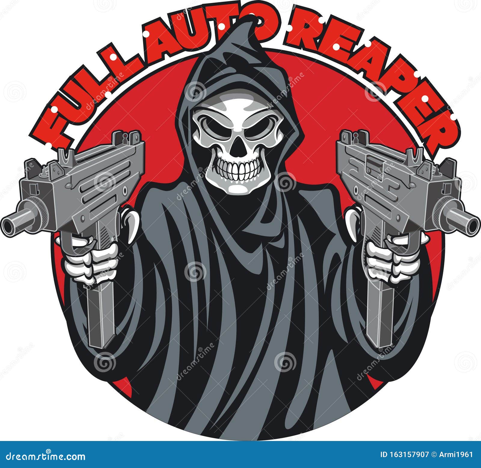 Skeleton Grim Reaper Holding Light Machine Gun Vector Illustration ...