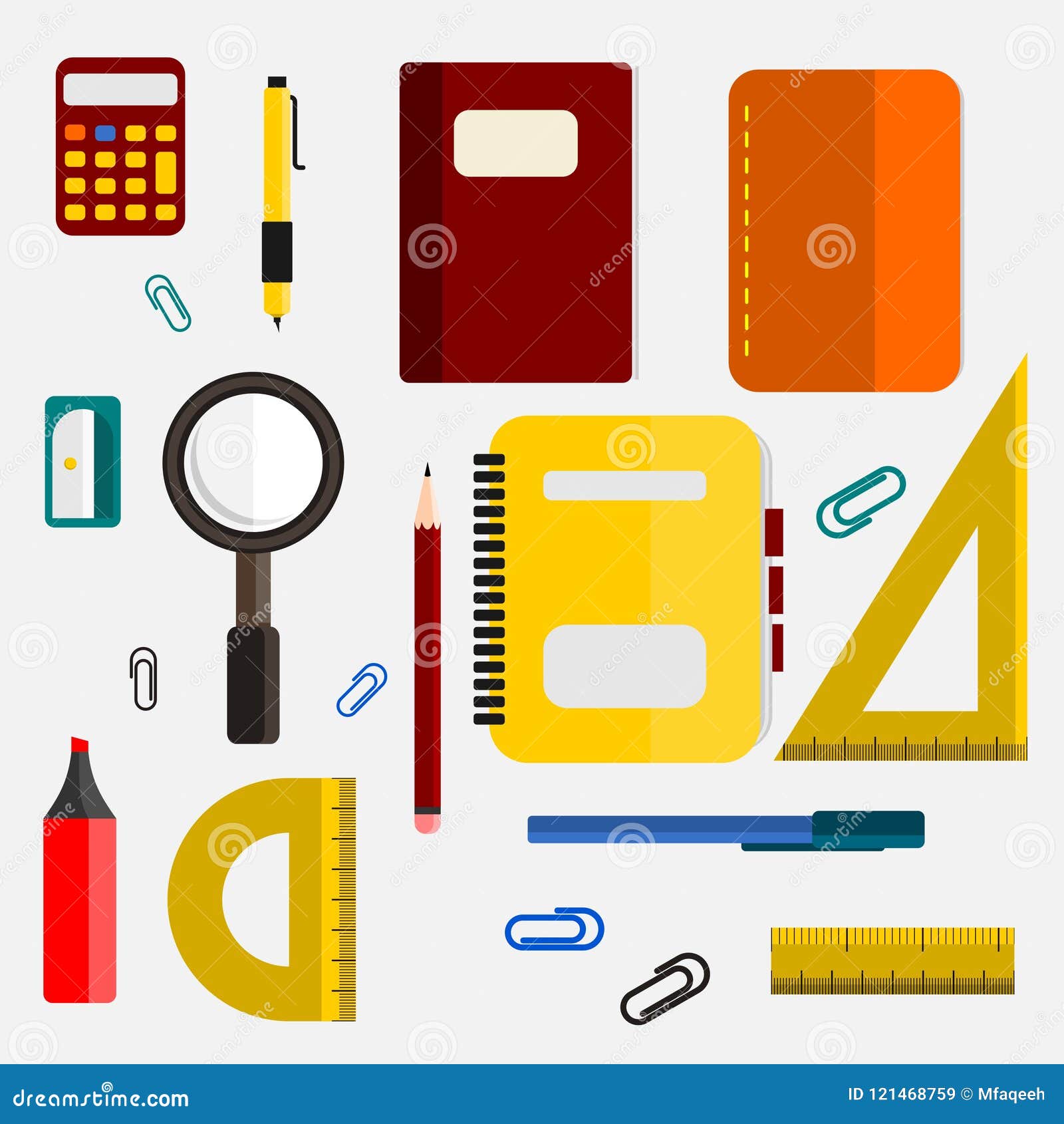School Equipment Vector Illustration Icons Set Stock Vector ...