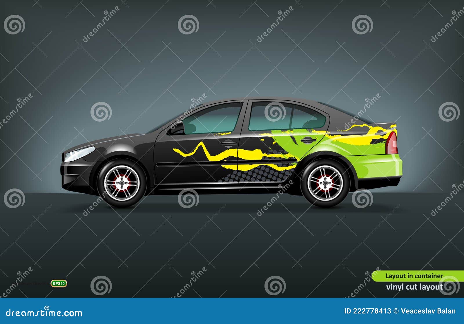 Editable Sedan Car Decals Template on a Black Background Stock Vector ...