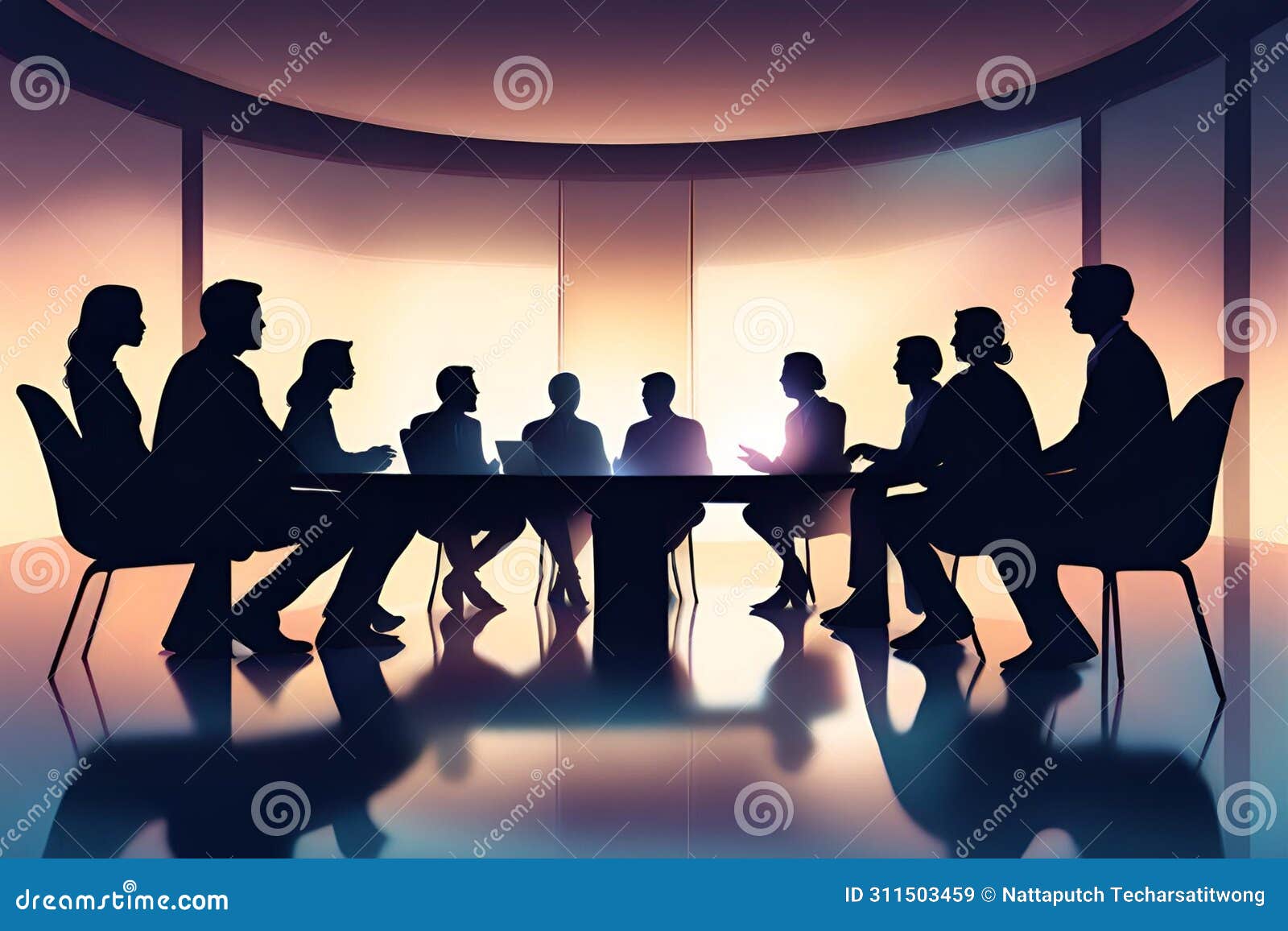 Editable Silhouette of People in a Meeting with Reflection Stock ...
