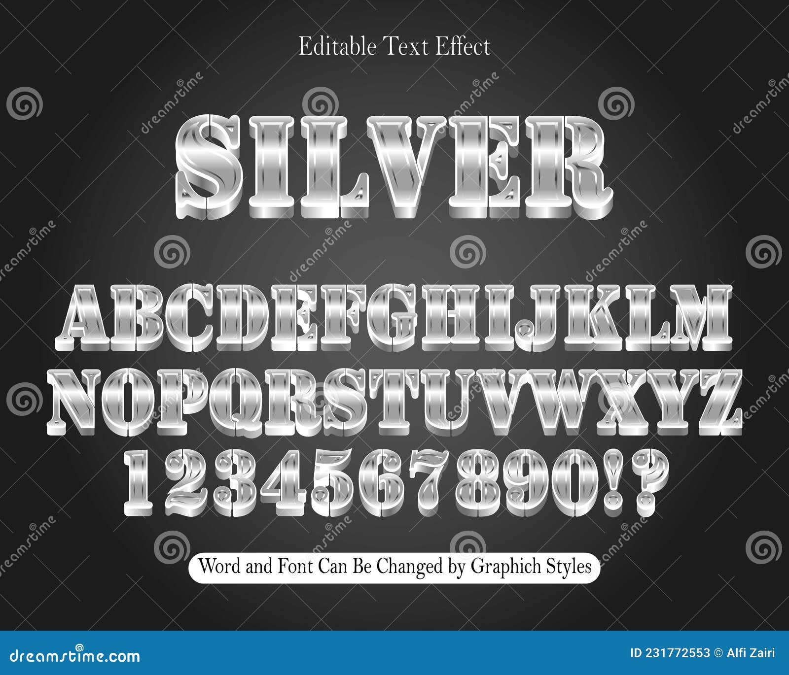 Editable Silver Letter Full Set Text Effect, Font Can Be Changed Stock ...