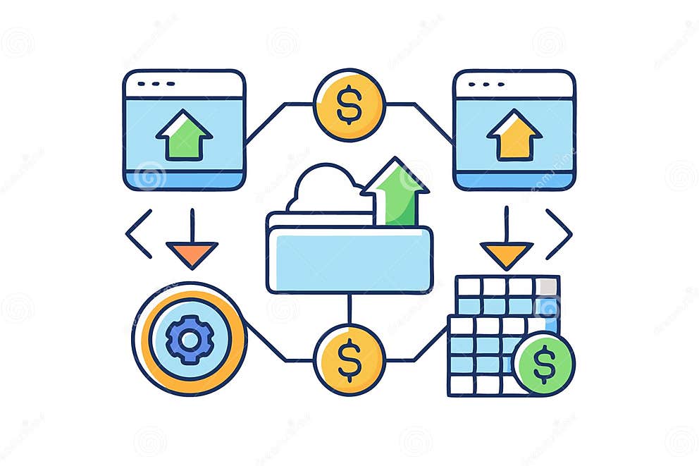 Editable Stroke Vector of a Financial System Flowchart, Showing Money ...
