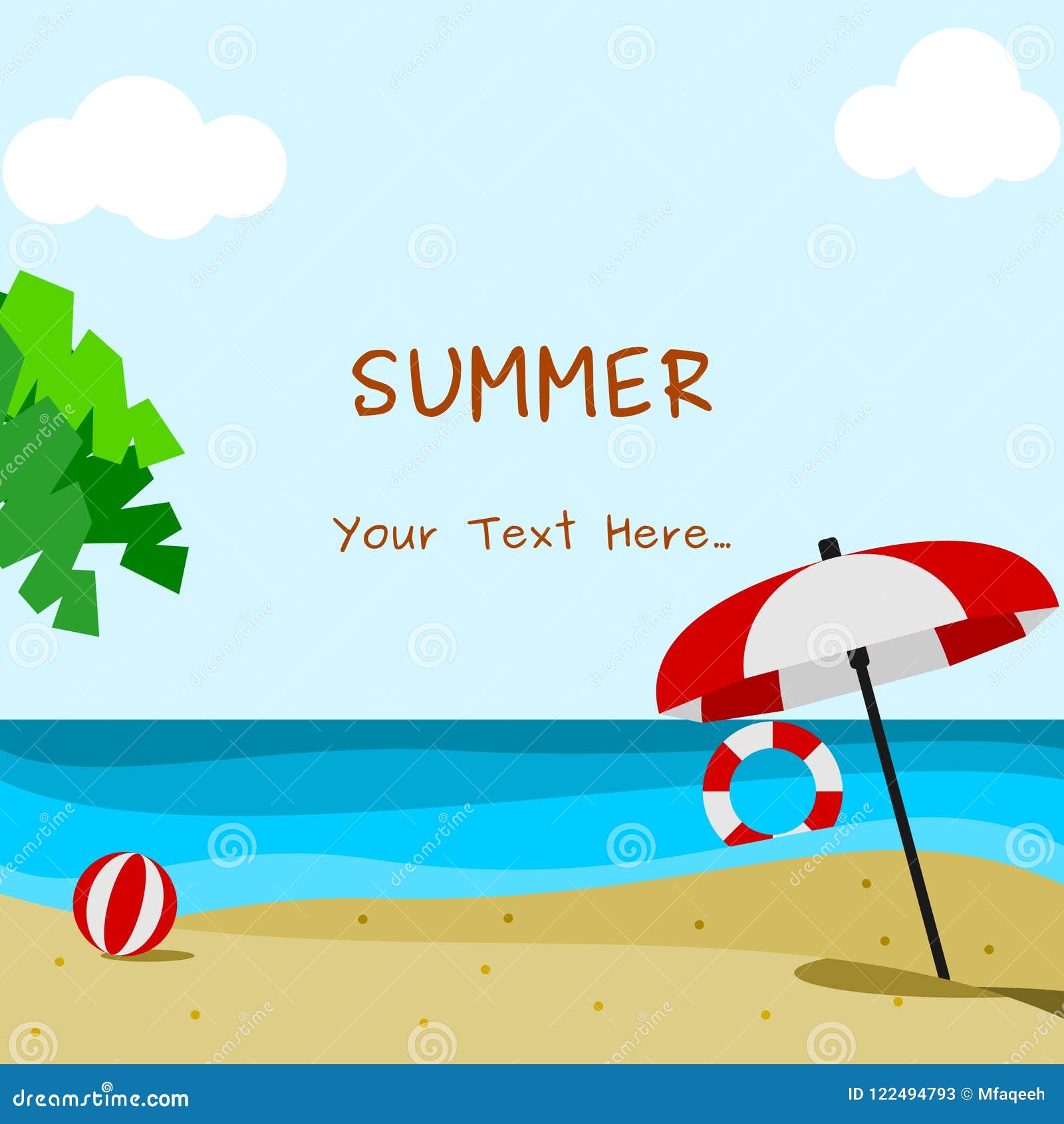 Flat Style Summer Beach Vector Illustration Text Background Stock ...