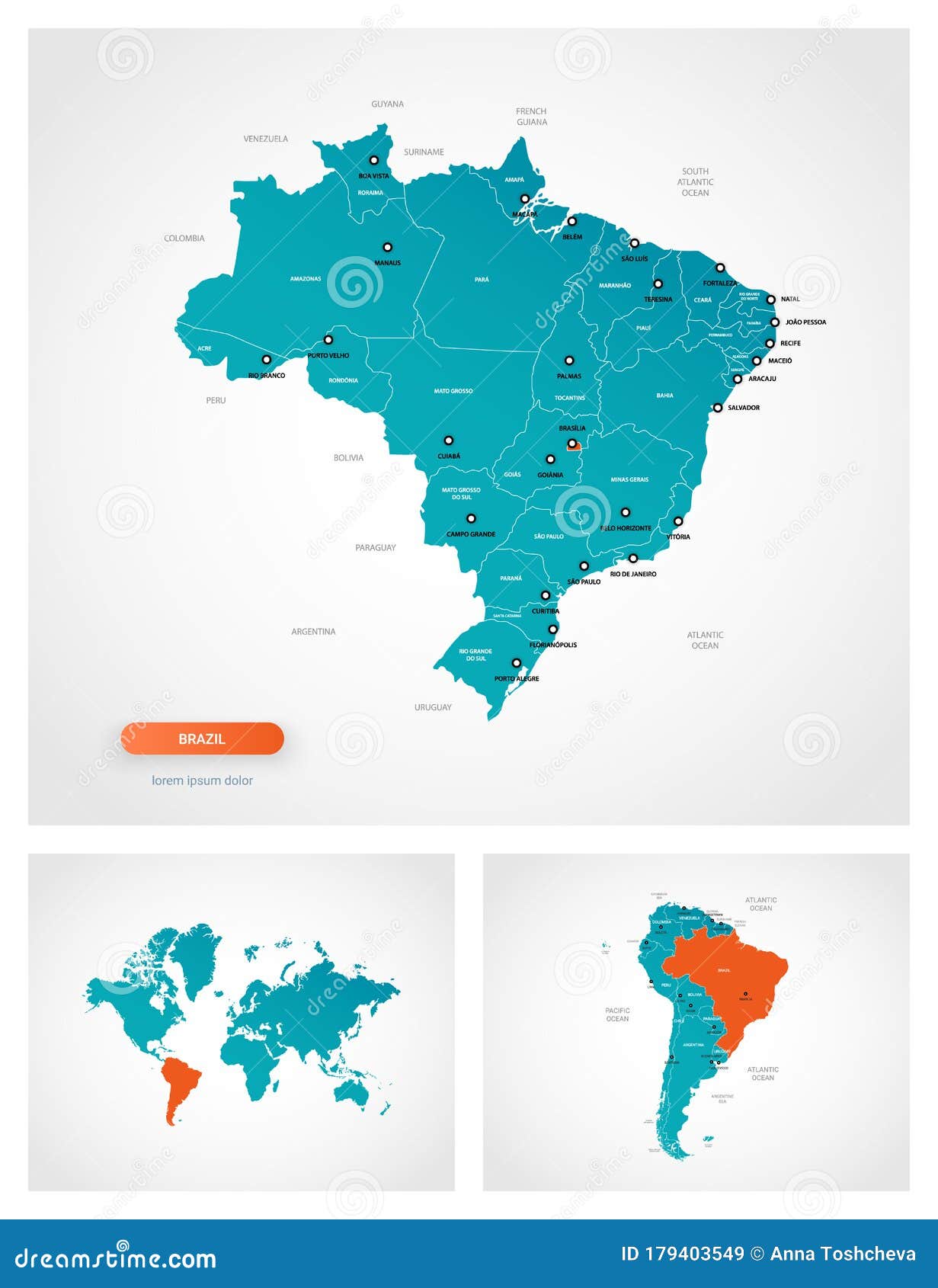 Editable Template of Map of Brazil Stock Vector - Illustration of ...