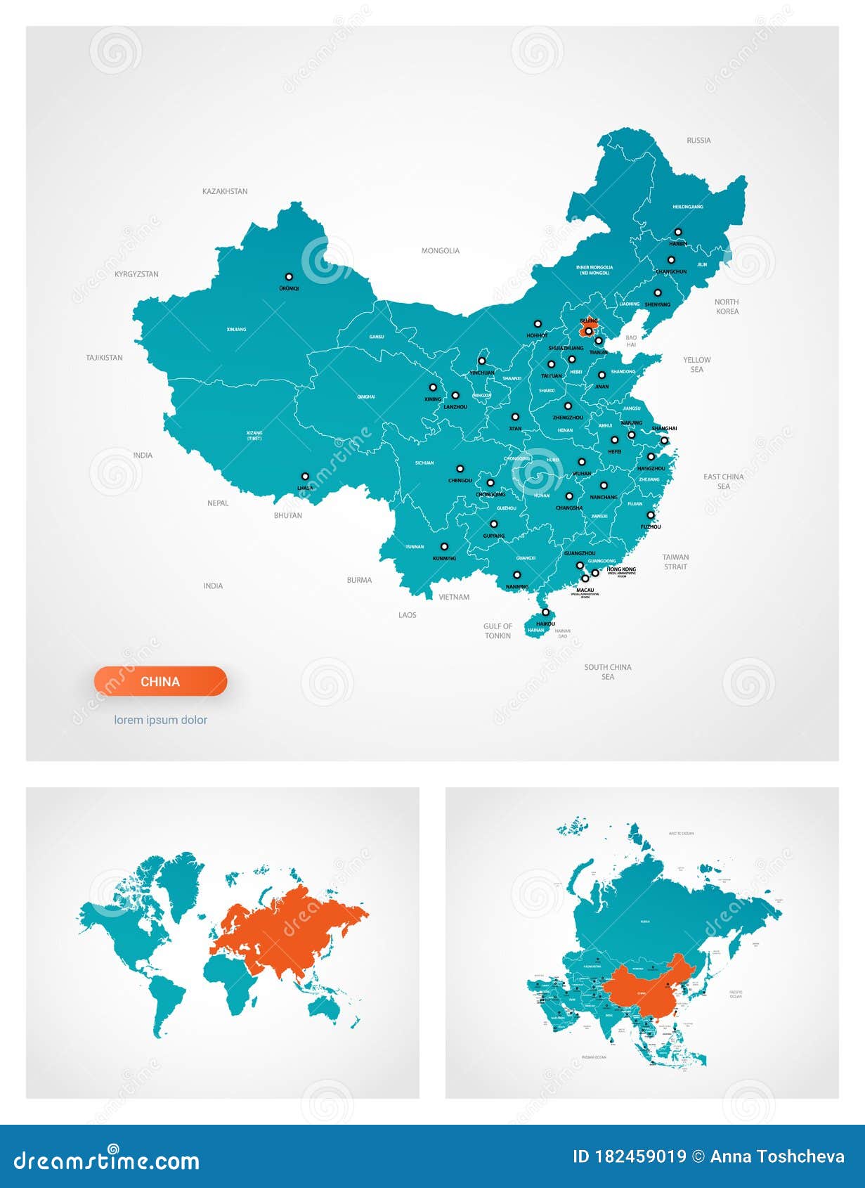 Editable Template of Map of China Stock Vector - Illustration of ...