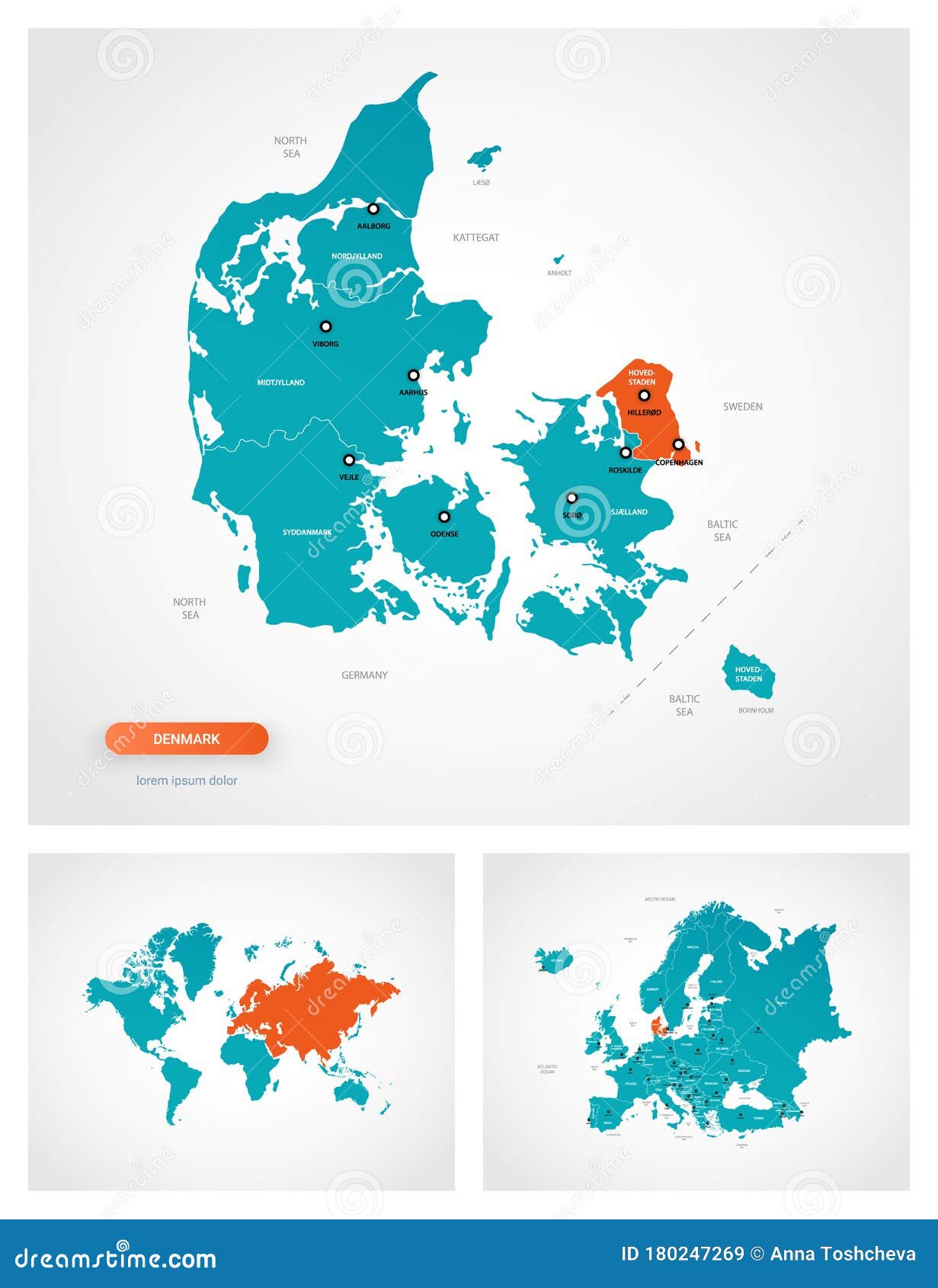 Editable Template of Map of Denmark Stock Vector - Illustration of ...