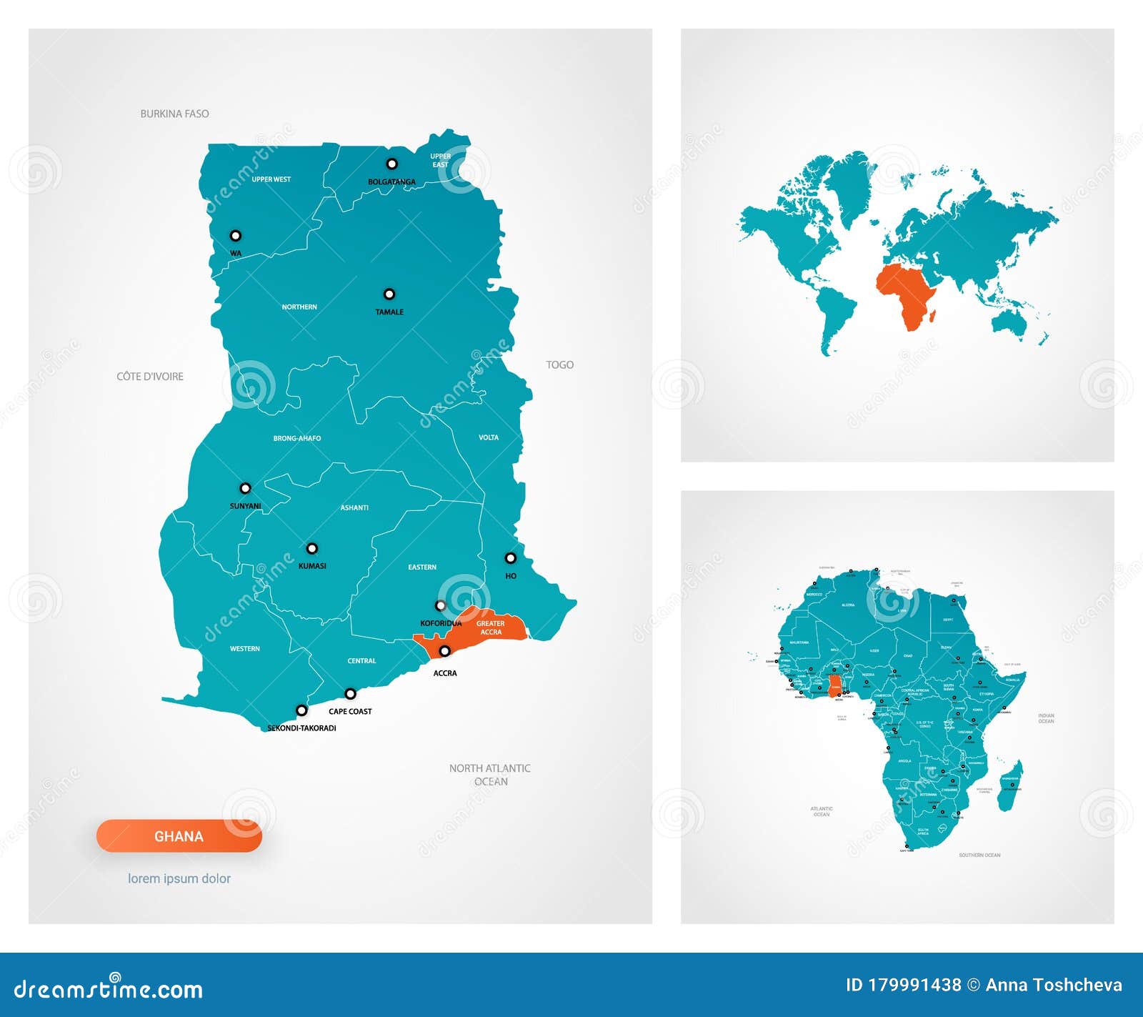 Editable Template of Map of Ghana Stock Vector - Illustration of marks ...