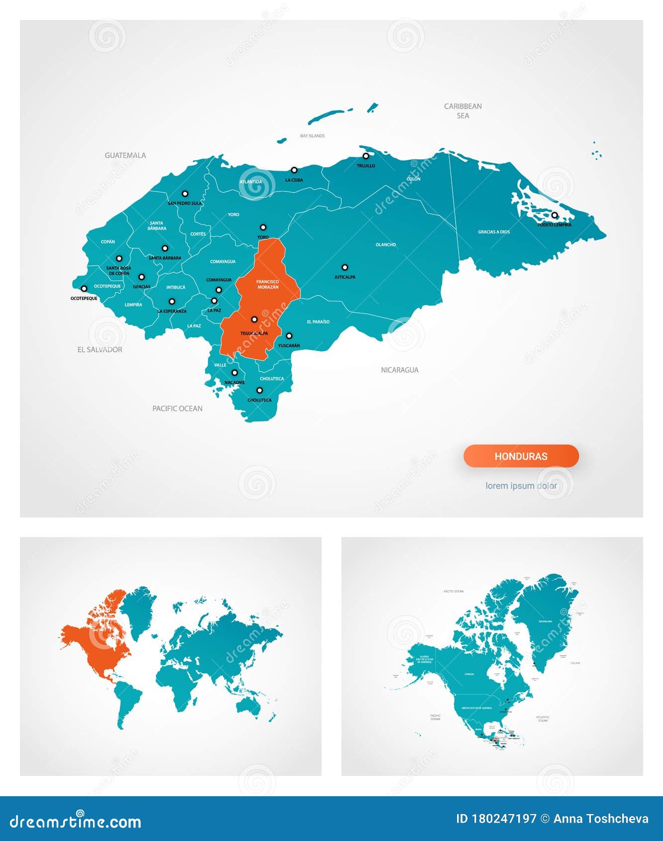 Editable Template Of Map Of Honduras Cartoon Vector | CartoonDealer.com ...