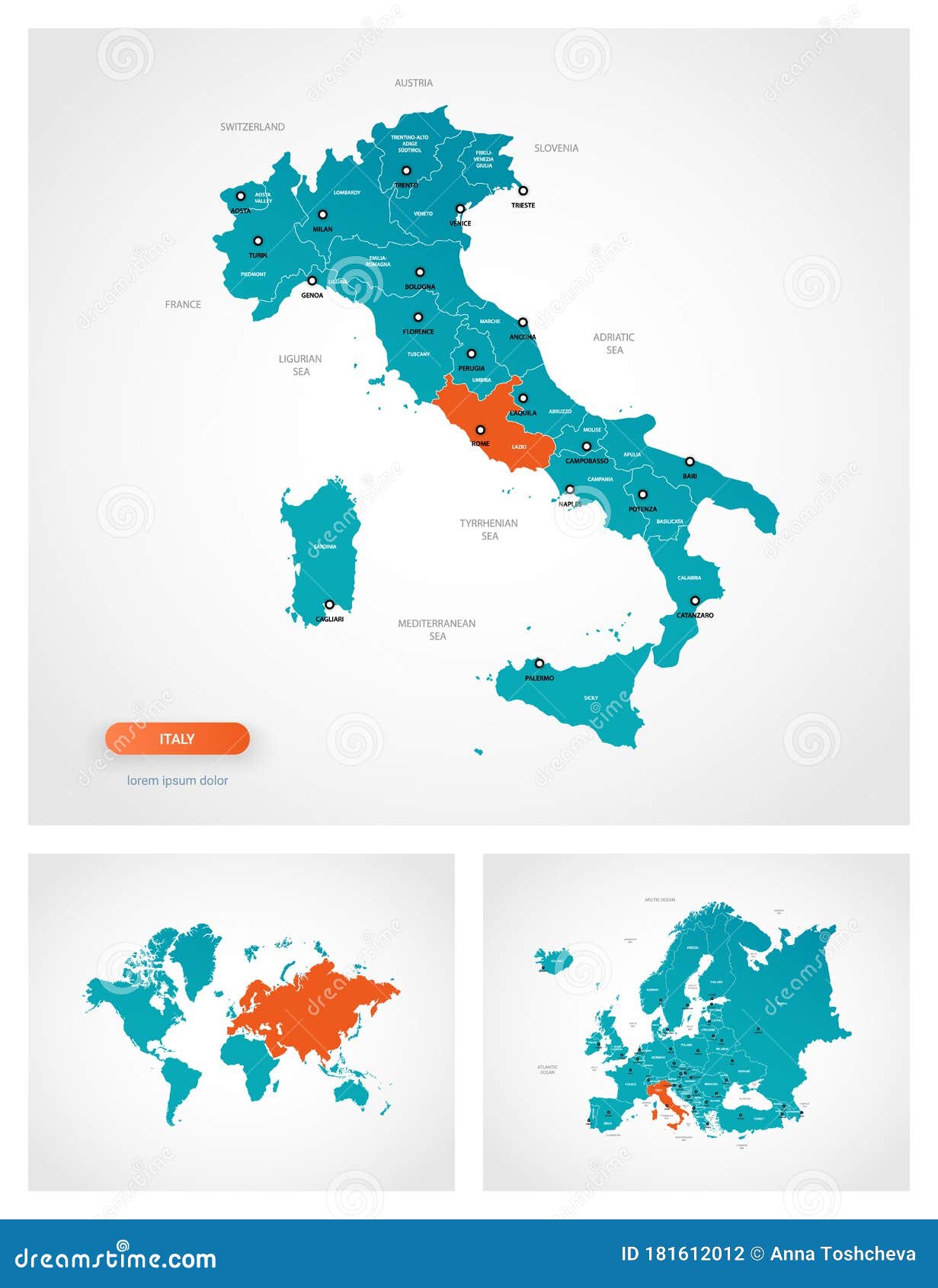 Editable Template of Map of Italy Stock Vector - Illustration of border ...