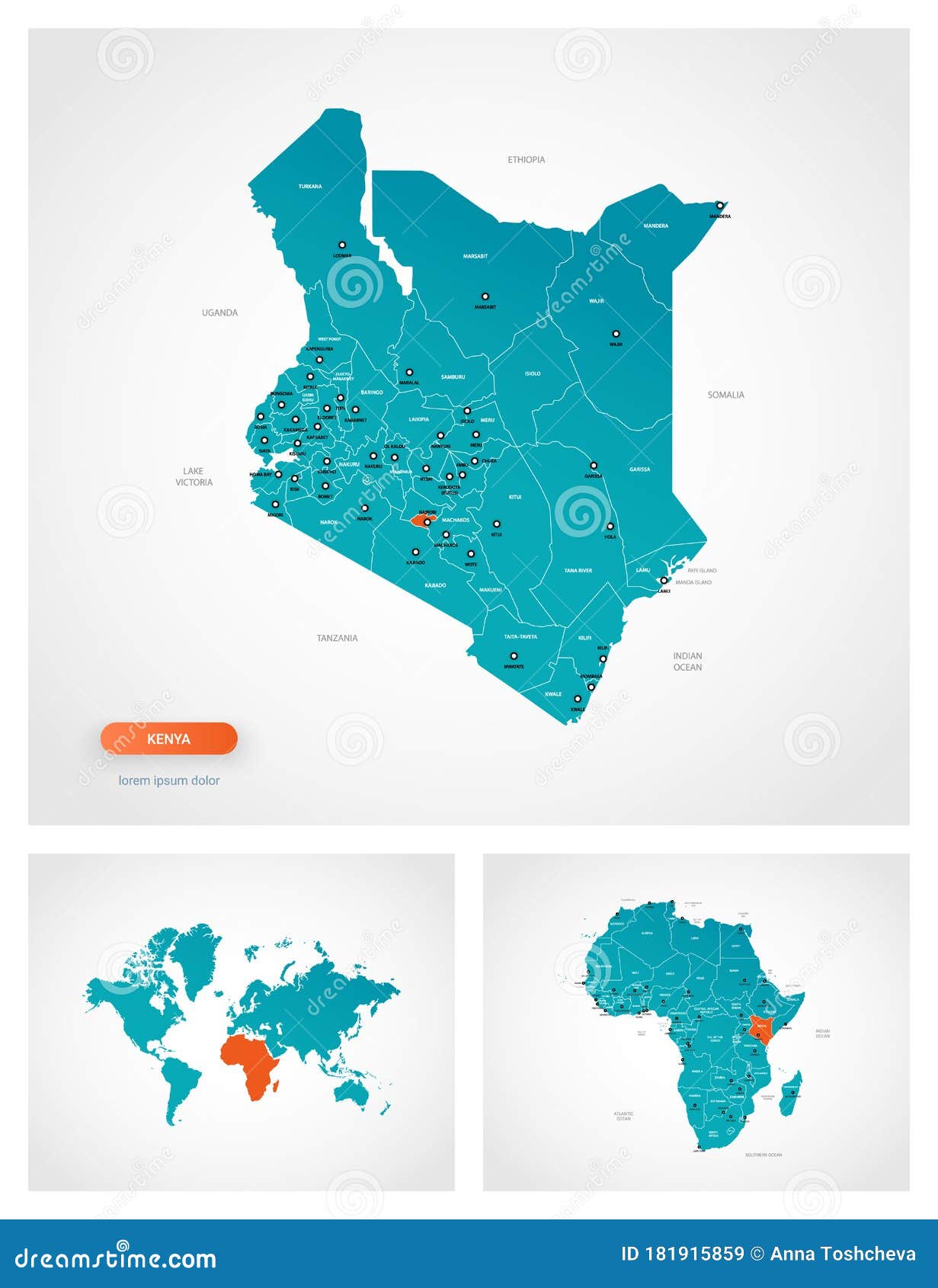 Editable Template of Map of Kenya Stock Vector - Illustration of name ...