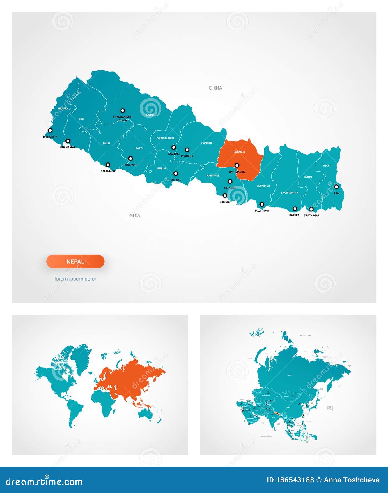 Editable Template Of Map Of Nepal Vector Illustration | CartoonDealer ...