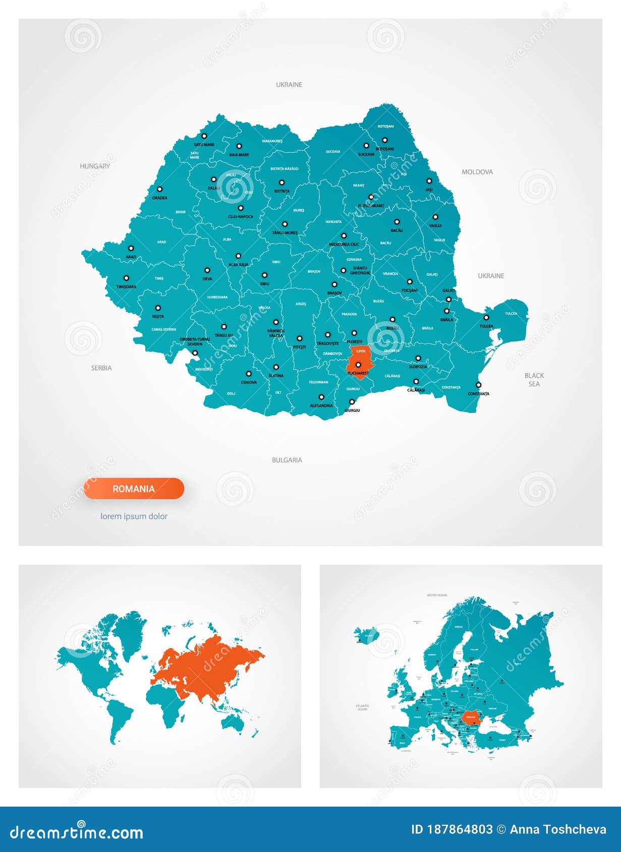 Editable Template of Map of Romania Stock Vector - Illustration of ...
