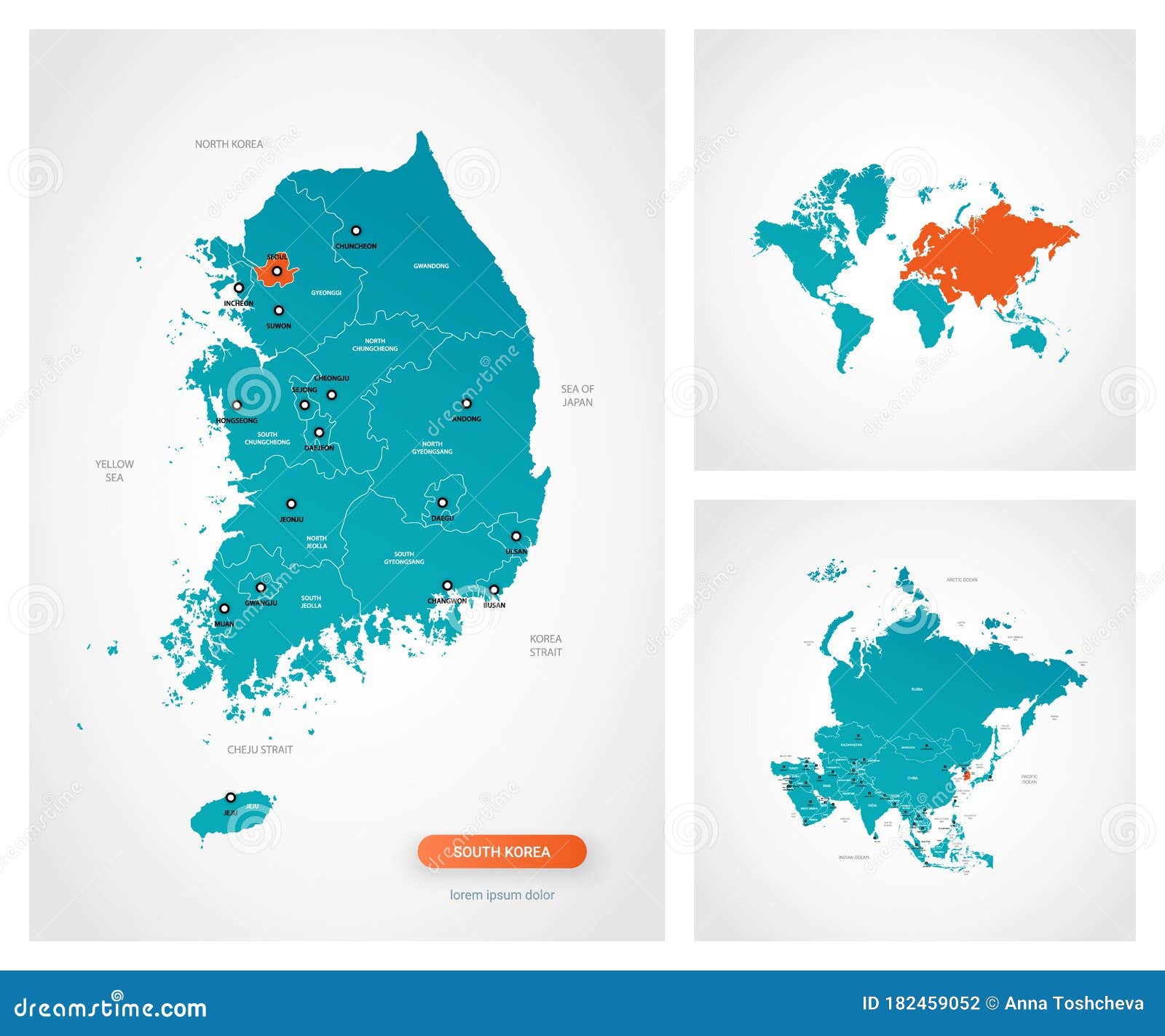 Editable Template of Map of South Korea Stock Vector - Illustration of ...