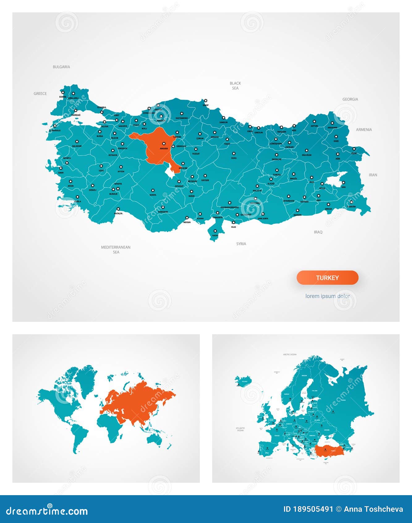 Editable Template of Map of Turkey Stock Vector - Illustration of earth ...