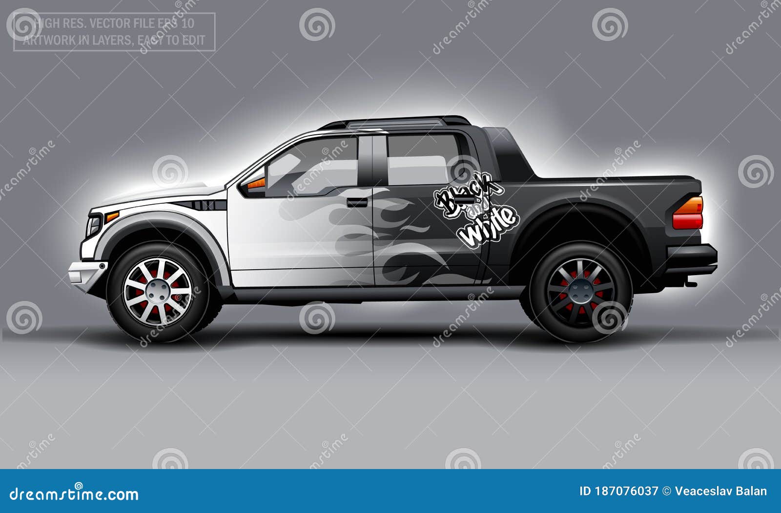 Editable Template for Wrap SUV with Black and White Flame Decal. Hi-res ...
