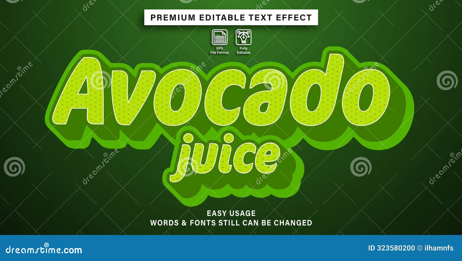 Editable Avocado Neon Text Effect Style Illustrations Cartoon Vector ...