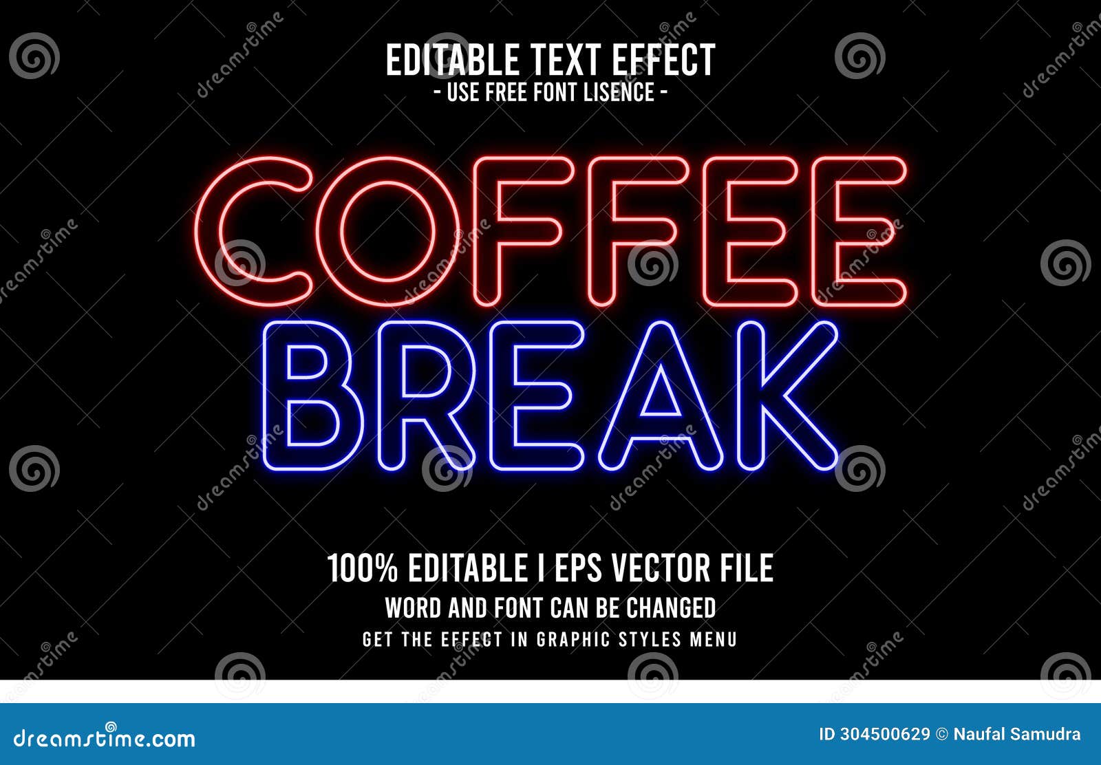 Editable Text Effect - Coffee Break Neon Effect Style Template Premium Vector. Stock ...