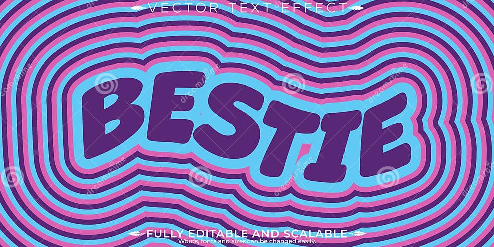 Bestie Text Effect, Editable Vintage and Retro Text Style Stock Vector ...