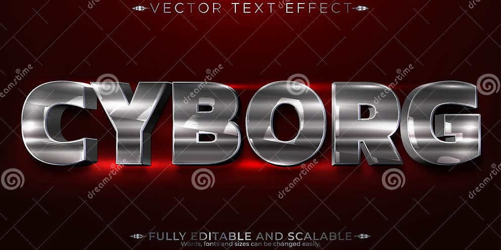 Cyborg Text Effect, Editable Metallic and Hero Text Style Stock Vector ...