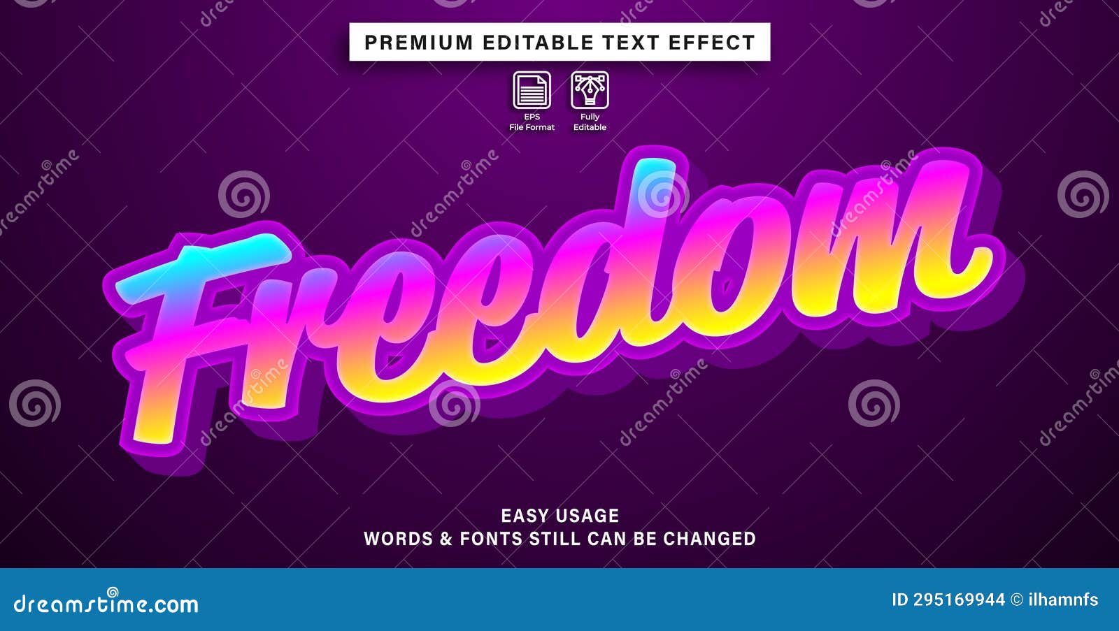 Editable Text Effect Freedom Stock Illustration - Illustration of ...