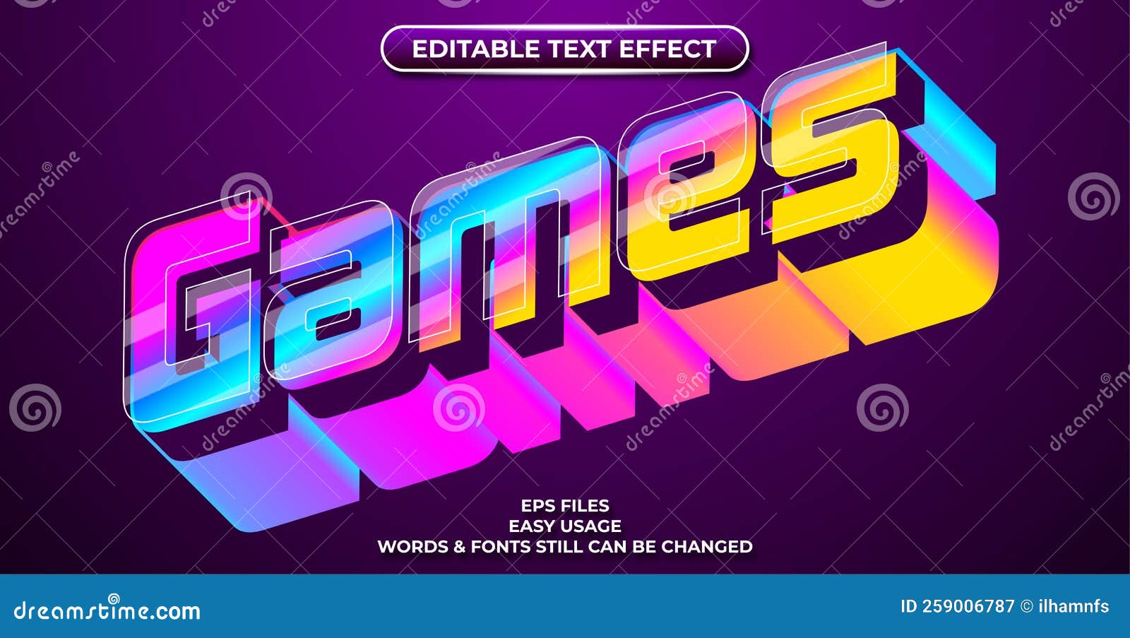Editable text effect games stock vector. Illustration of sign - 259006787