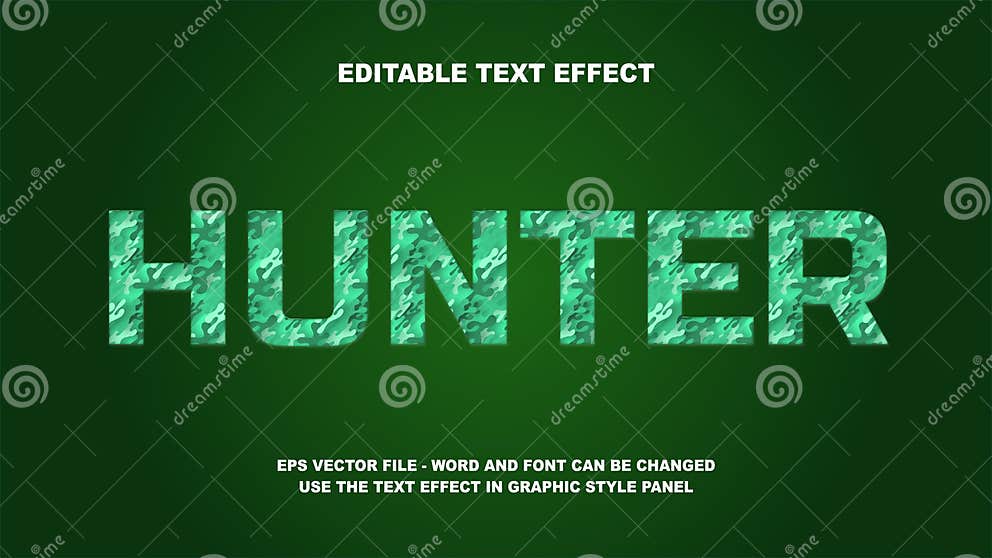 Editable Text Effect Hunter 3D Vector Template Stock Vector ...