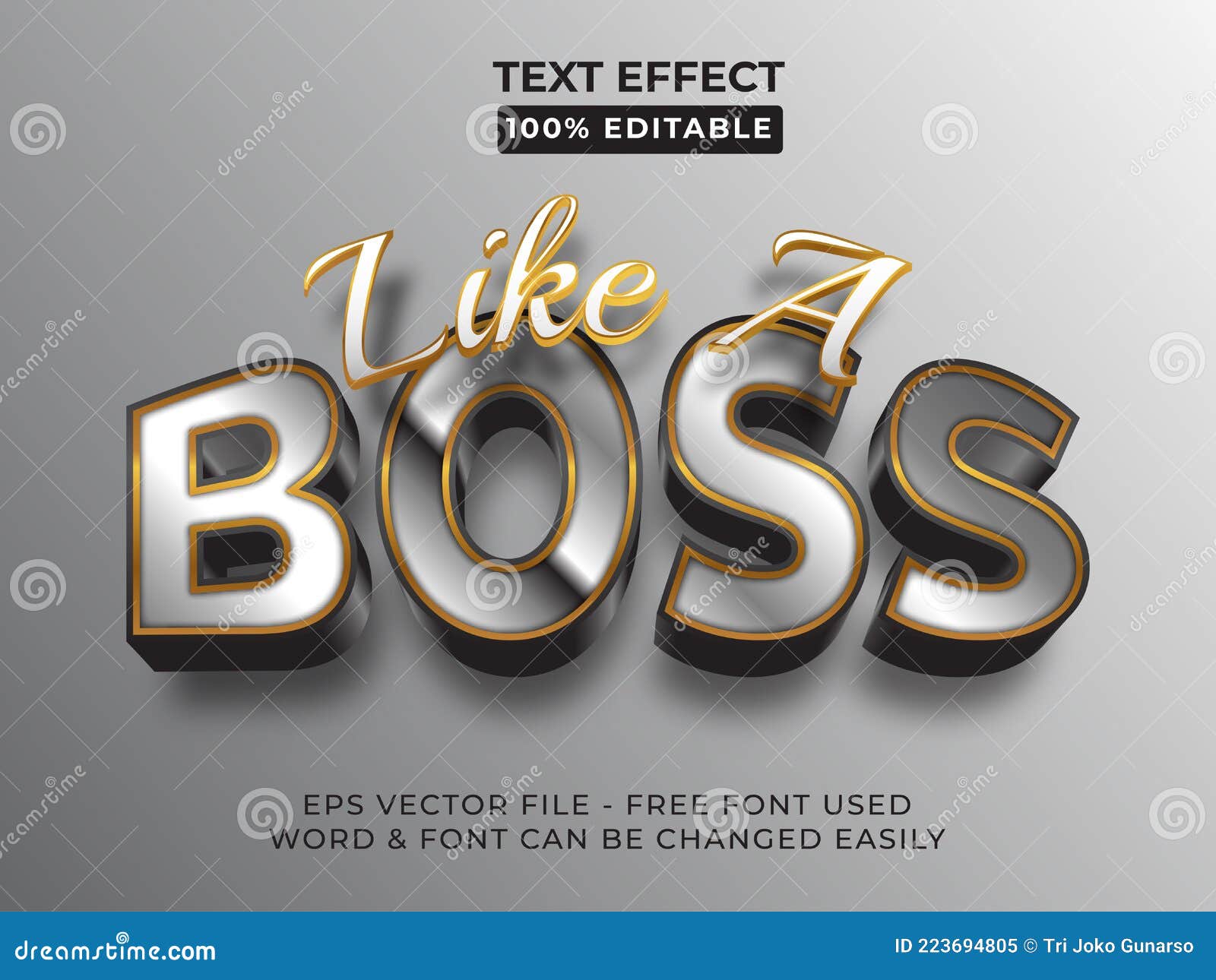 Editable Text Effect - Like a Boss Text Effect Style. Gold Silver ...